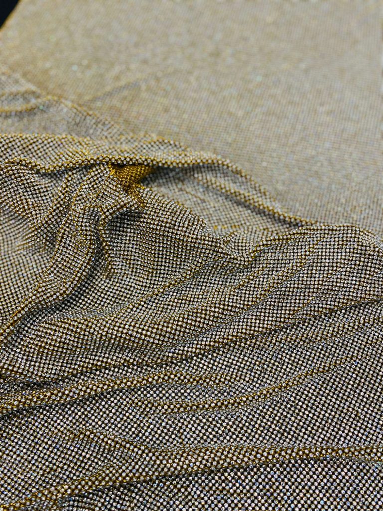 gold aluminum crystal mesh fabric